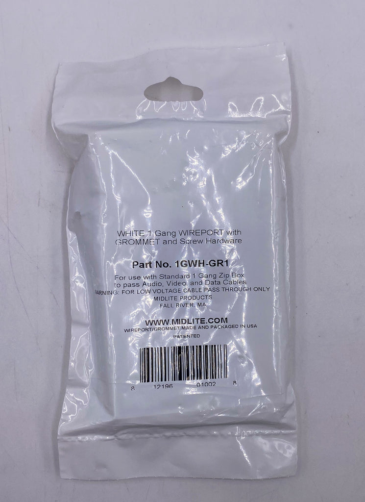 Midlite White 1 Gang Wireport 1GWH-GR1 with Grommet for Cable Pass Thr – Buffalo Computer Parts