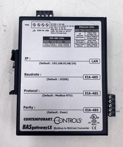 Contemporary Controls BASGLX-M1 BASgatewayLX Modbus to BACnet Converte – Buffalo Computer Parts